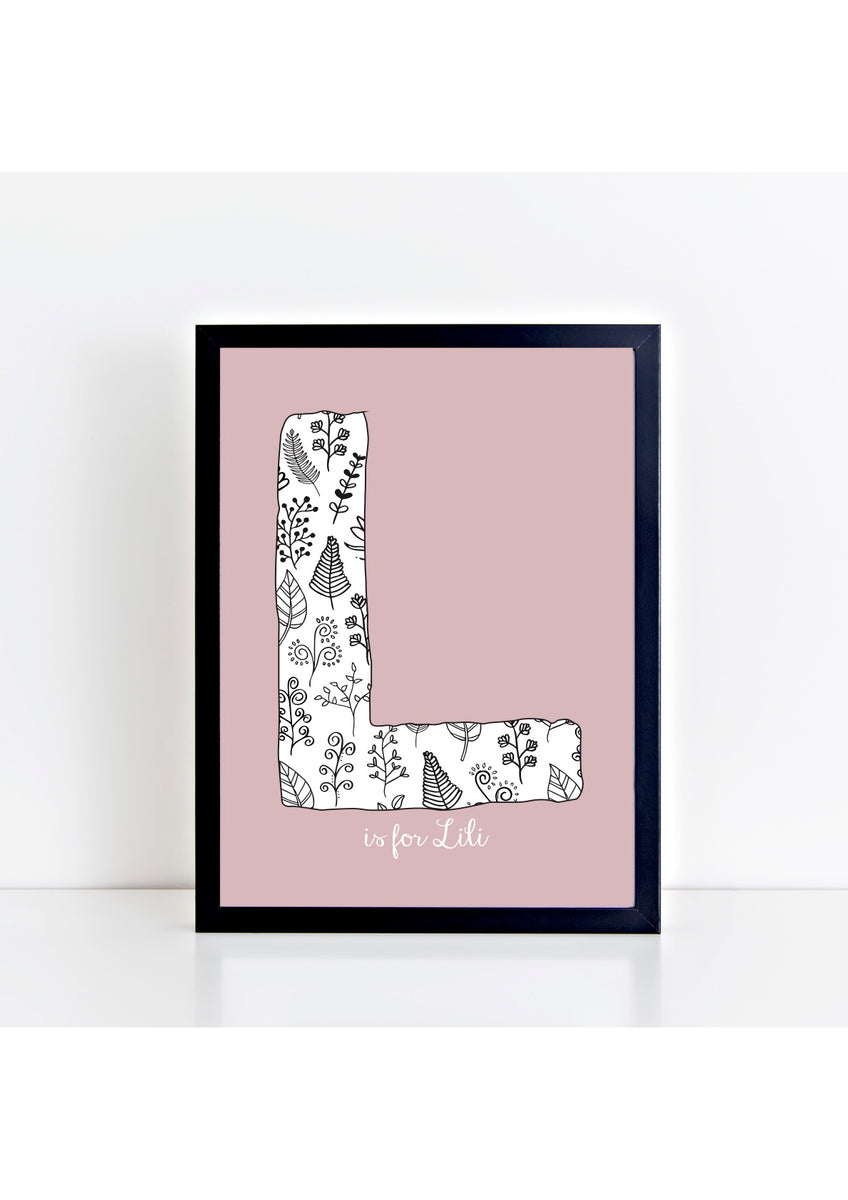 Floral Initial Print - dusky pink background – The Little Jones